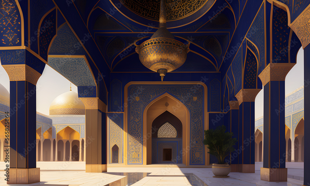 Persian architecture temple volume atrium light full of rose hanging ...