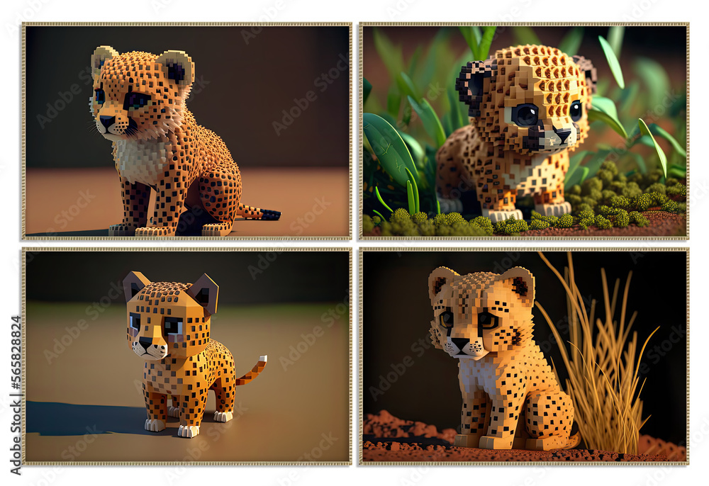 Super adorable cheetah collection, voxel art or pixel art style ...