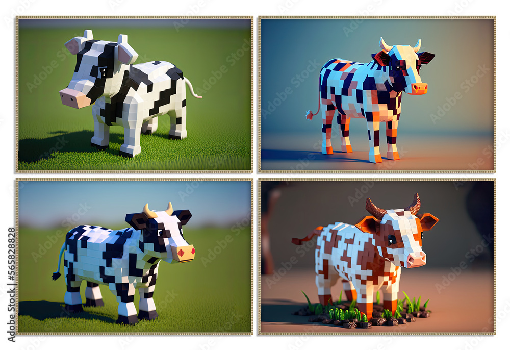 Super adorable cow collection, voxel art or pixel art style, perfect ...