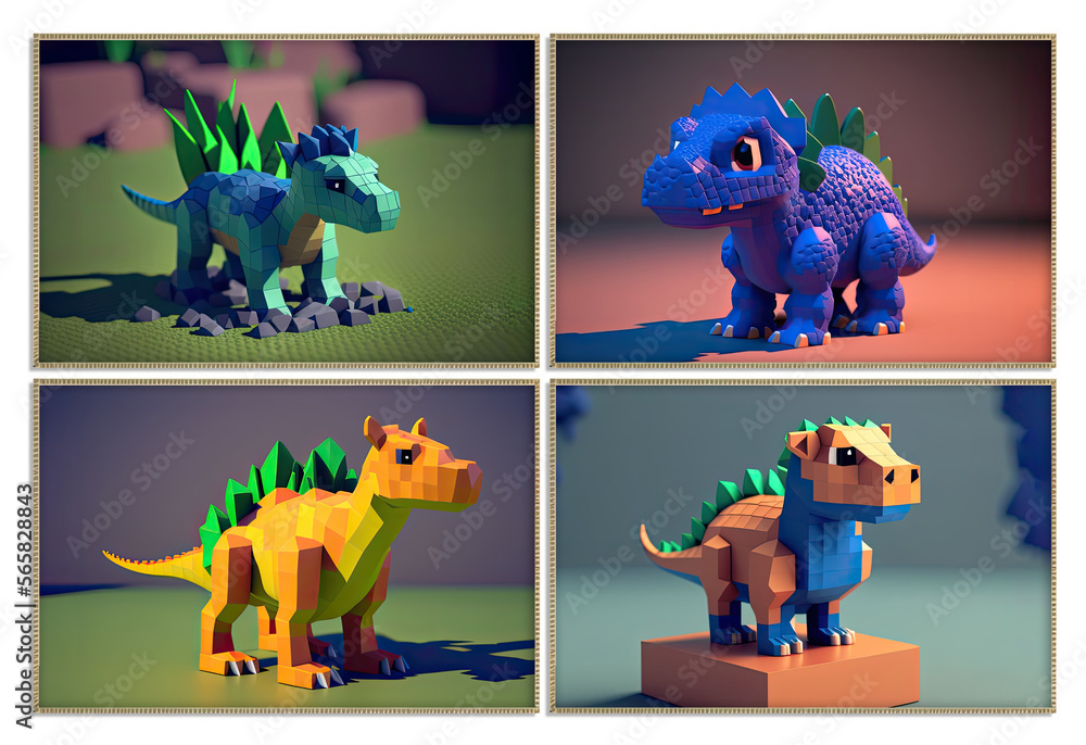 Super adorable dinosaur collection, voxel art or pixel art style ...