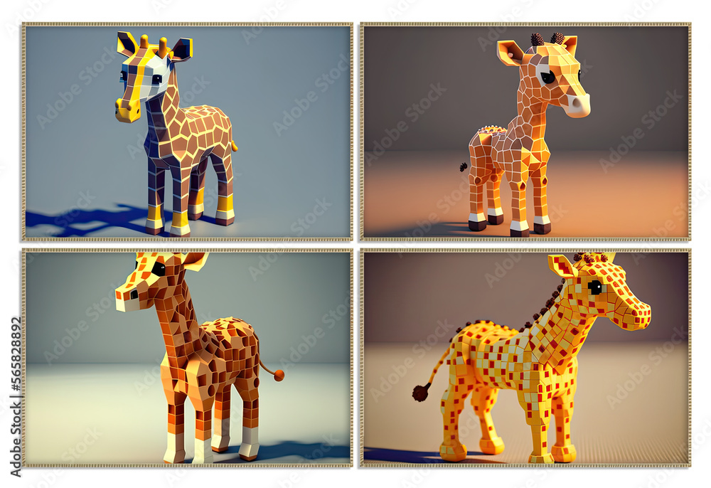 Super adorable giraffe collection, voxel art or pixel art style ...