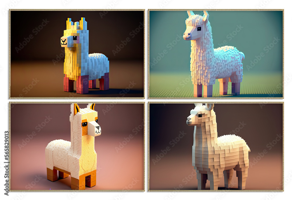 Super adorable llama collection, voxel art or pixel art style, perfect ...