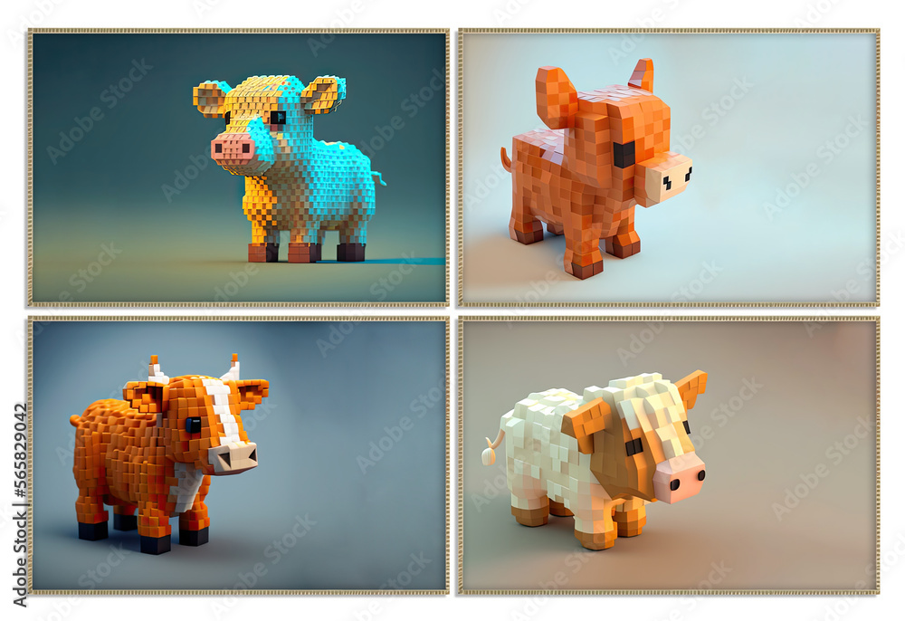 Super adorable ox collection, voxel art or pixel art style, perfect for ...