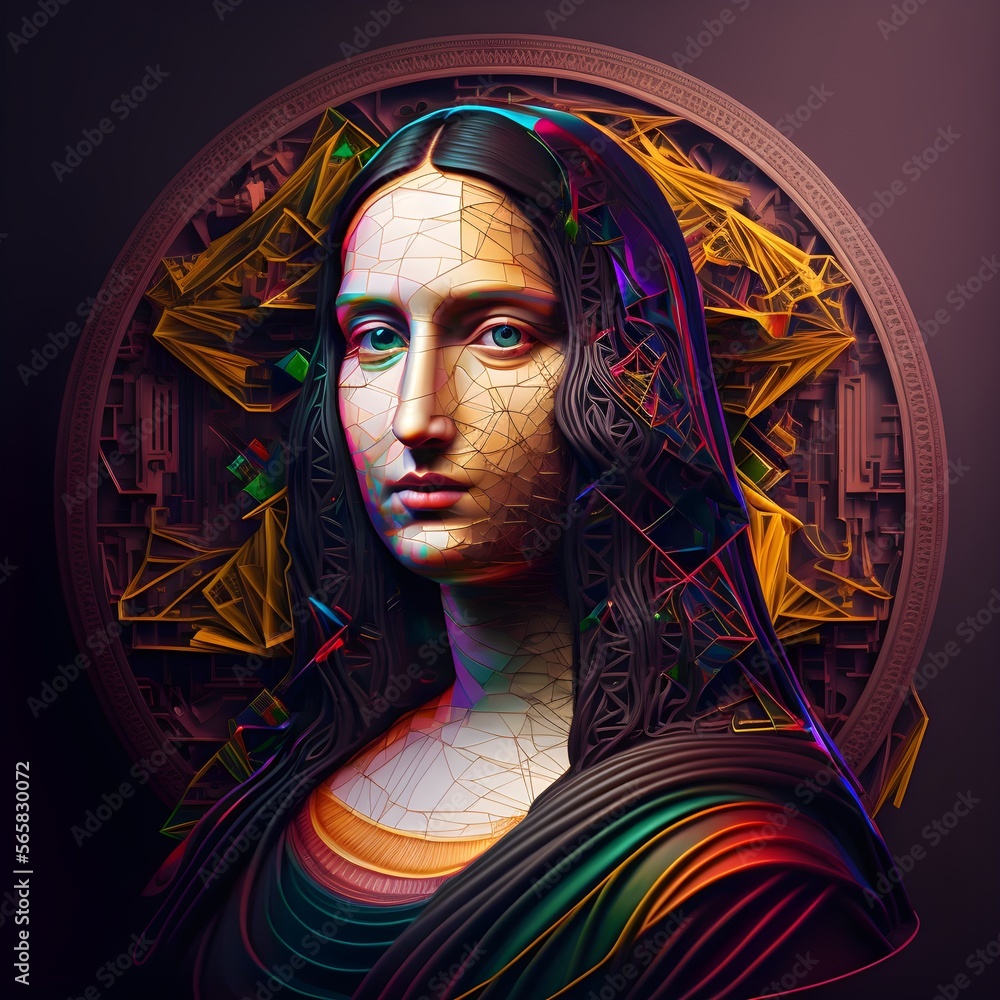 Mona Lisa portrait as a something unrealsurrealism colorful lines and ...
