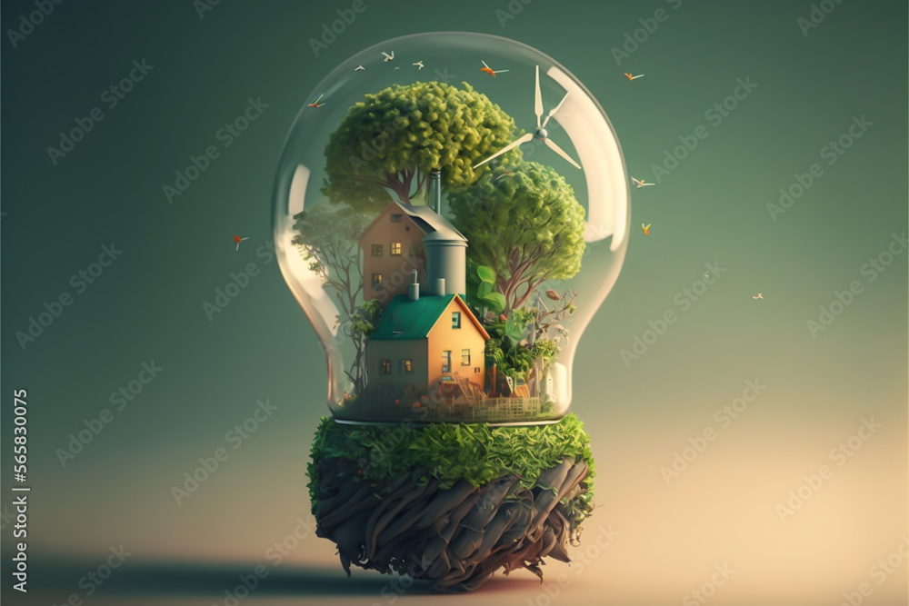 concept of a green eco-friendly building powered by wind energy ...