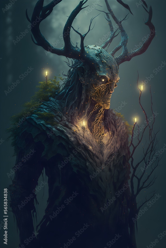 ภาพประกอบสต็อก A lovely but frightening female swamp witch rises from ...