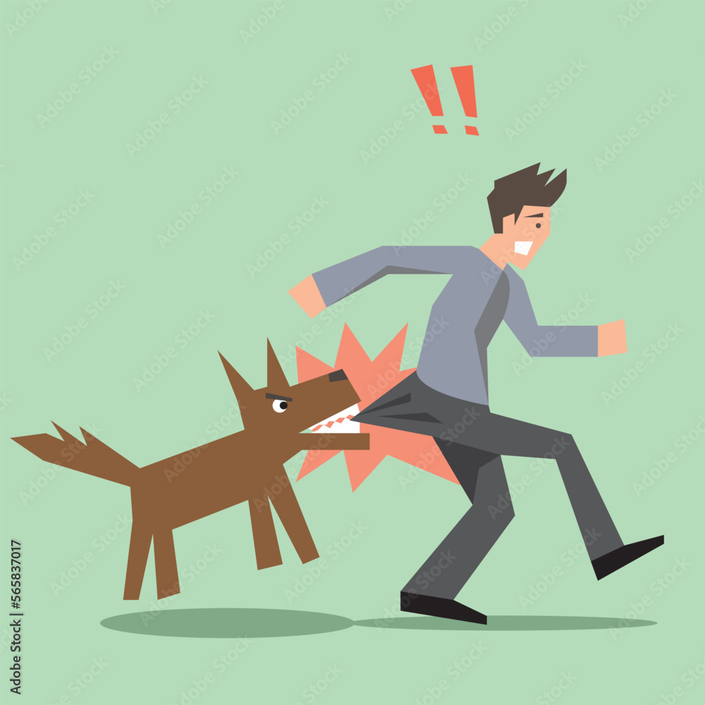 Cartoon dog bite man; Beware the dog sign Stock Vector | Adobe Stock