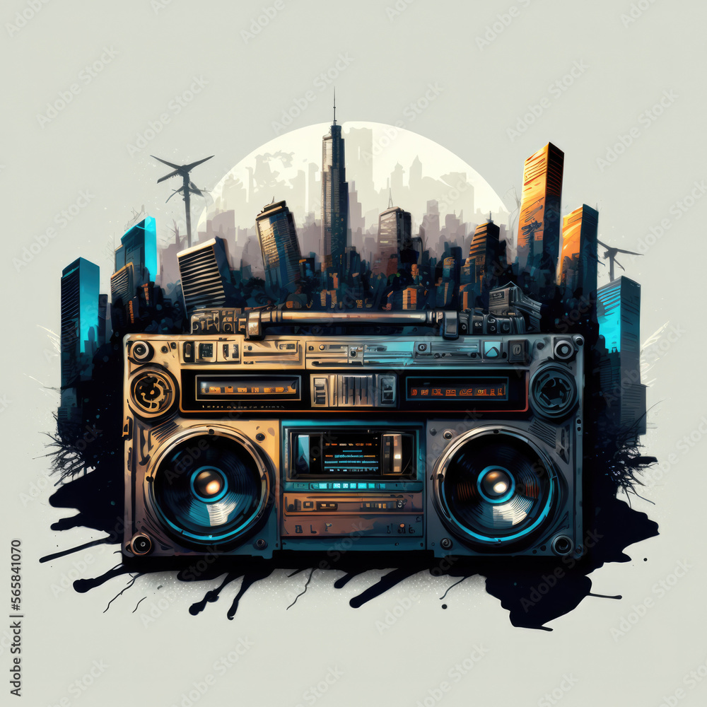 Retro old school design ghetto blaster boombox stereo radio cassette ...