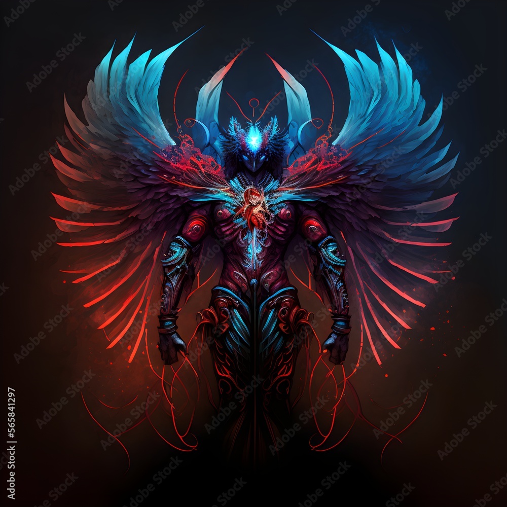 armored seraphim full body wings fully extended glory overarching ...