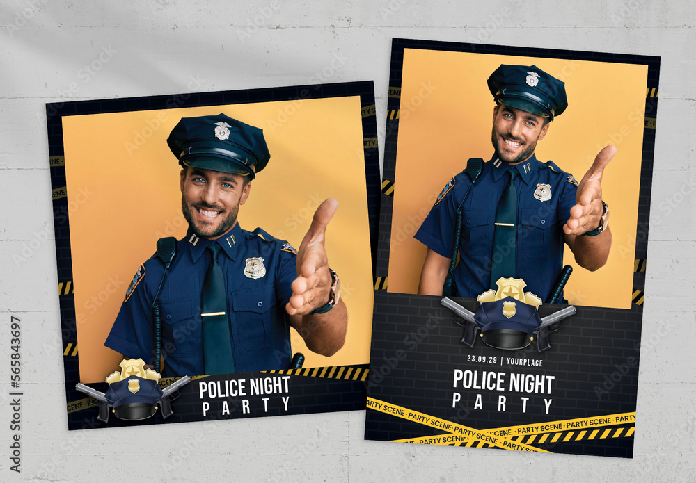 Police Theme Party Photo Card Flyer Stock Template | Adobe Stock