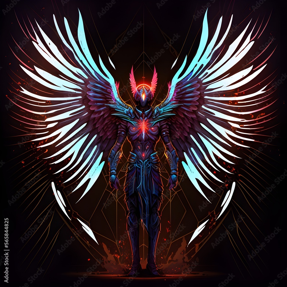 Powerful armored seraphim full body wings fully extended glory ...