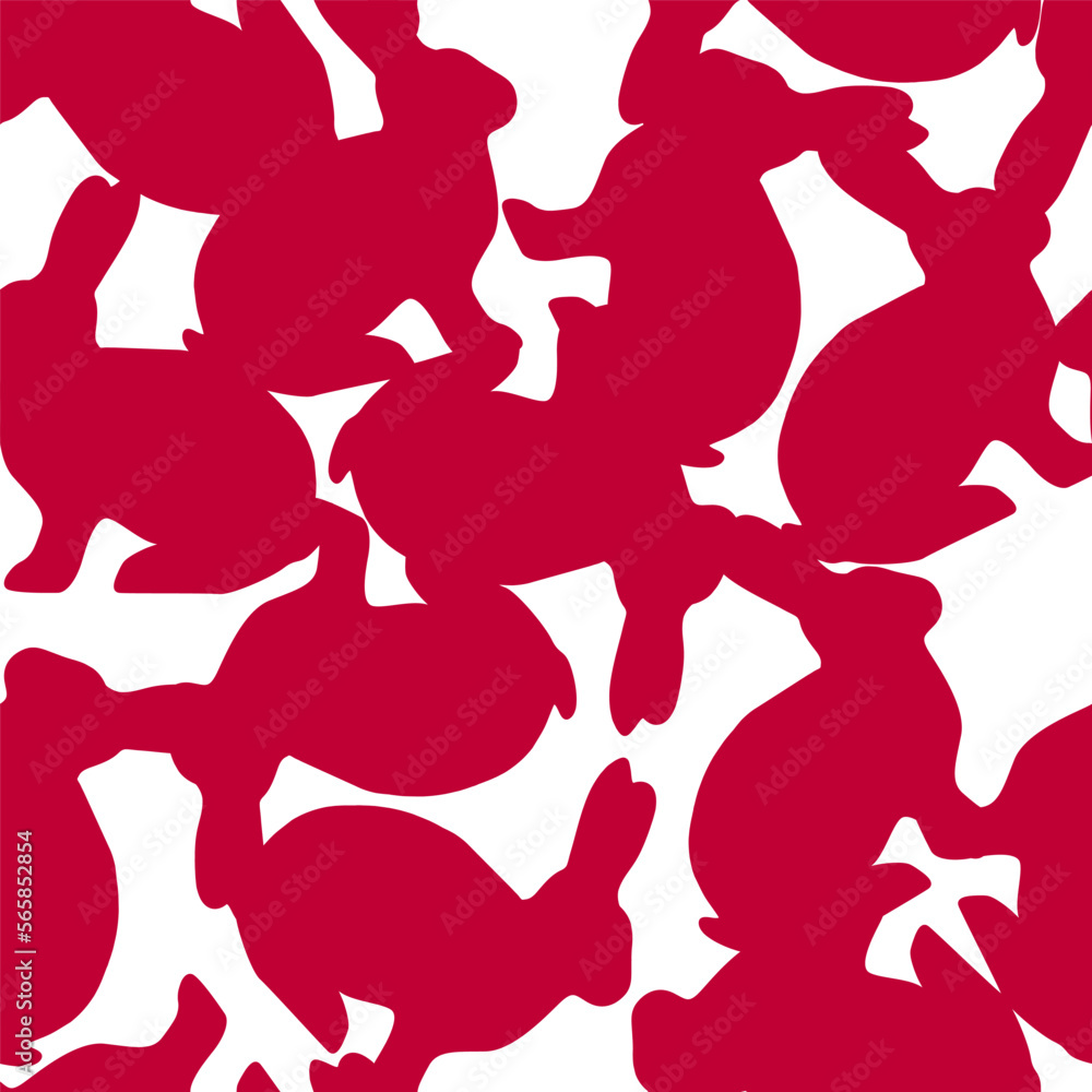 Vector seamless pattern of silhouette rabbits in red color on white ...