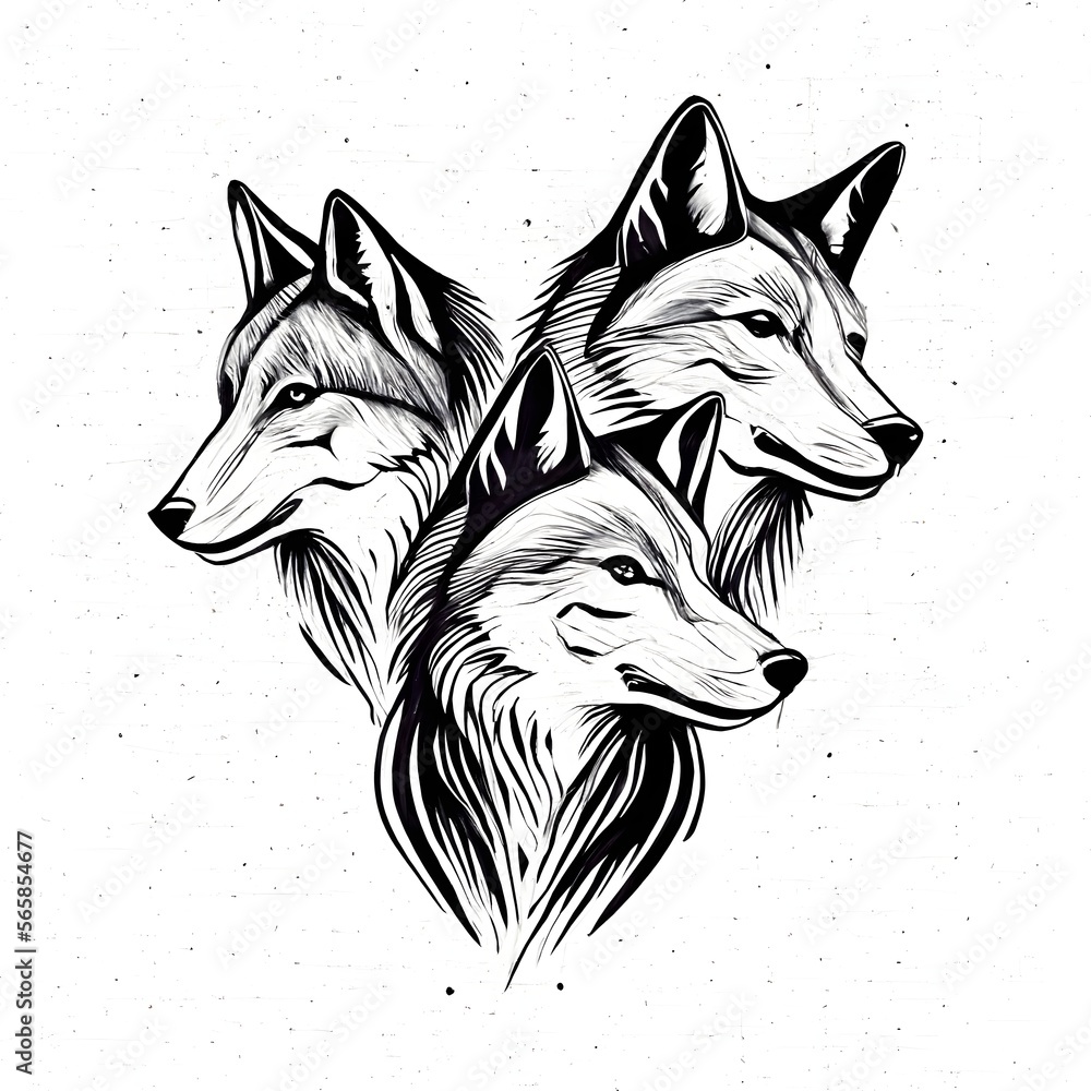wolf logo 3 wolves family loving and friendly black and white pen and ...