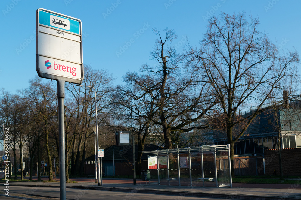 Nijmegen, Netherlands - January 29, 2023: Sign of the bus stop logo of ...