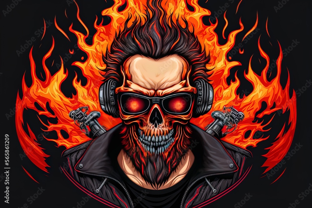 logo with a flaming skull and a biker's mask Generative AI Stock ...