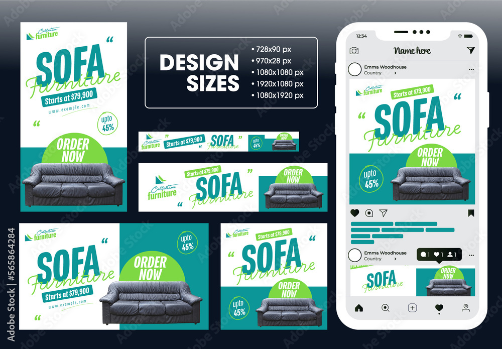 Sofa Furniture Web Banner Ads Stock Template | Adobe Stock