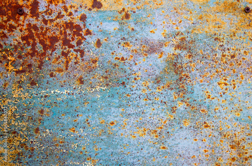 Old cracked paint in craquelure on a rusty metal surfaceGrunge rusted ...