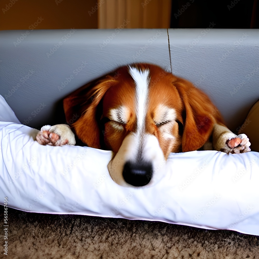 Perro marrón descansando en el sofa. Durmiendo en el sofa. Cachorro ...