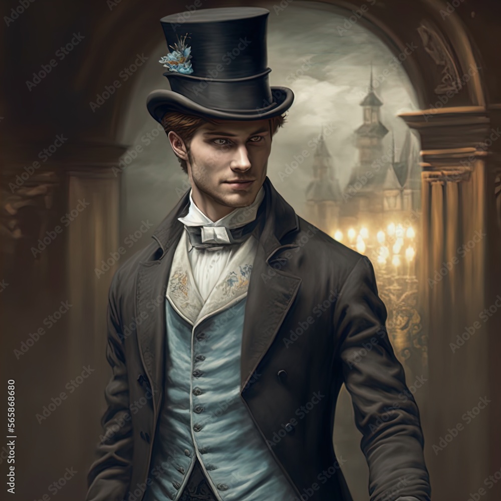 Mysterious Victorian man in top hat and suit. Made with Generative AI ...