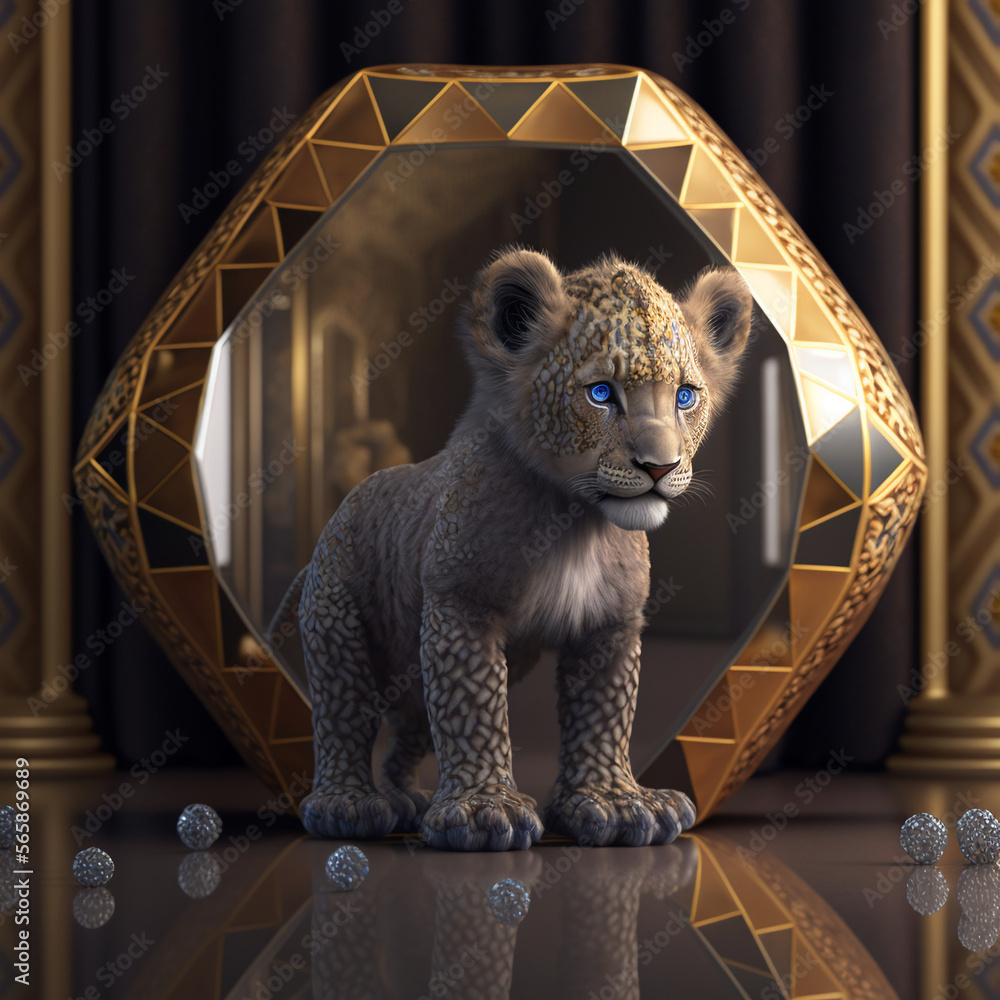 "Reflections of a Cub: A Baby Lion and a Mirror of Geometrical Beauty ...