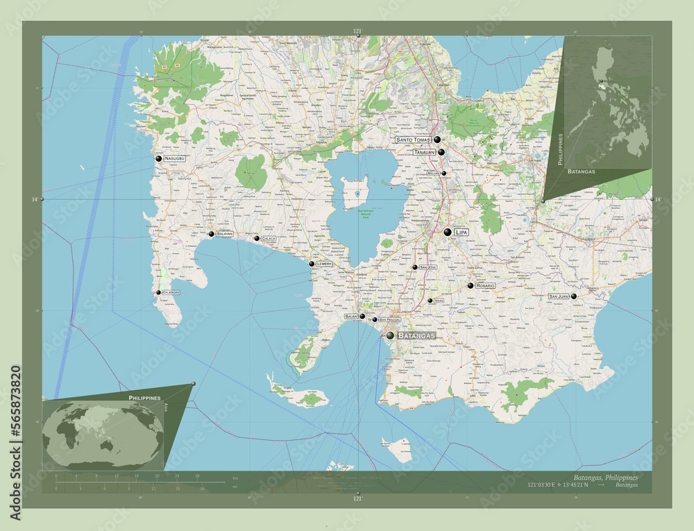 Batangas, Philippines. OSM. Labelled points of cities Stock ...