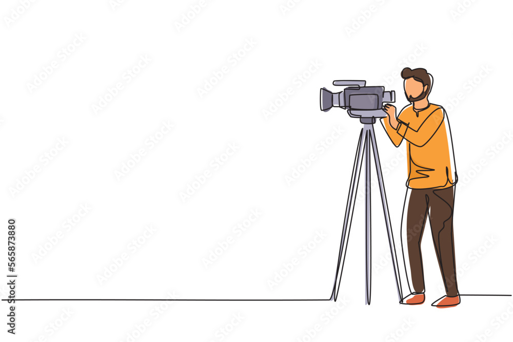 Single continuous line drawing Arabian cameraman, operator ...