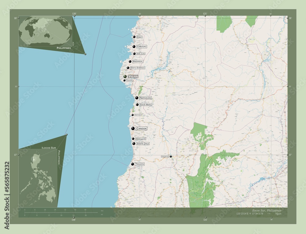Ilocos Sur, Philippines. OSM. Labelled points of cities Stock ...