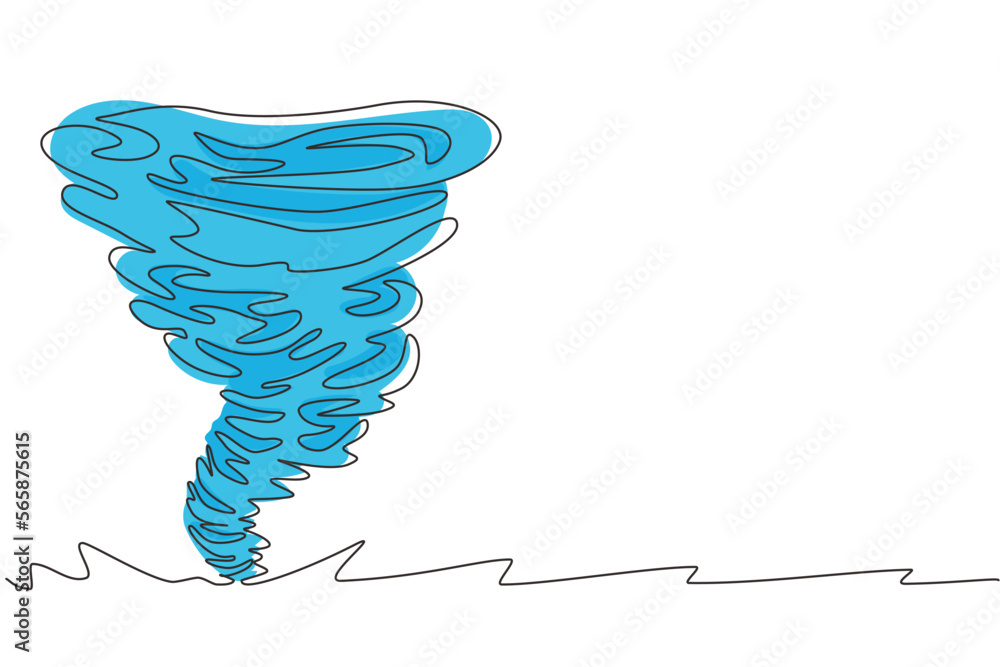 Single continuous line drawing tornado of water. Rotating twister ...