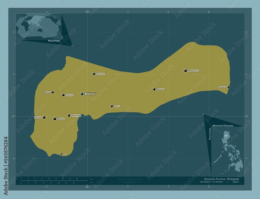Mountain Province, Philippines. Solid. Labelled points of cities Stock ...