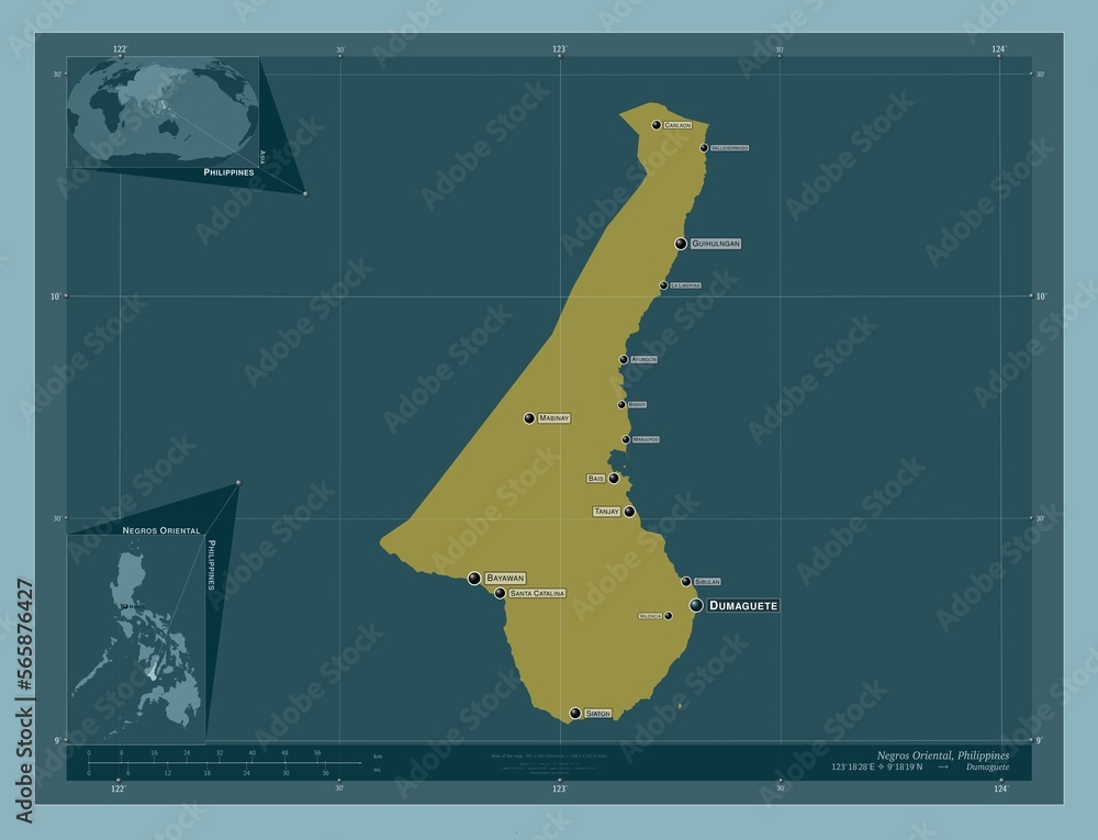 Negros Oriental, Philippines. Solid. Labelled points of cities Stock ...