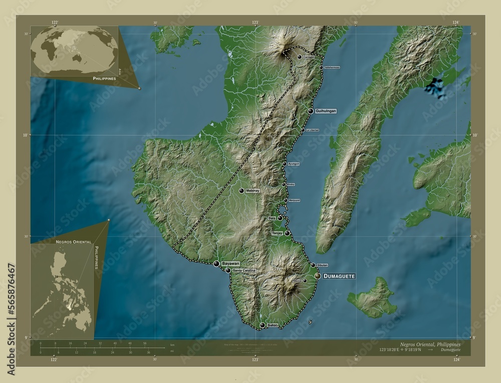 Negros Oriental, Philippines. Labelled points of cities Stock ...