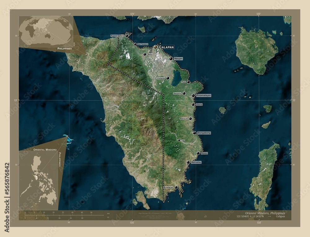 Oriental Mindoro, Philippines. High-res satellite. Labelled points of ...