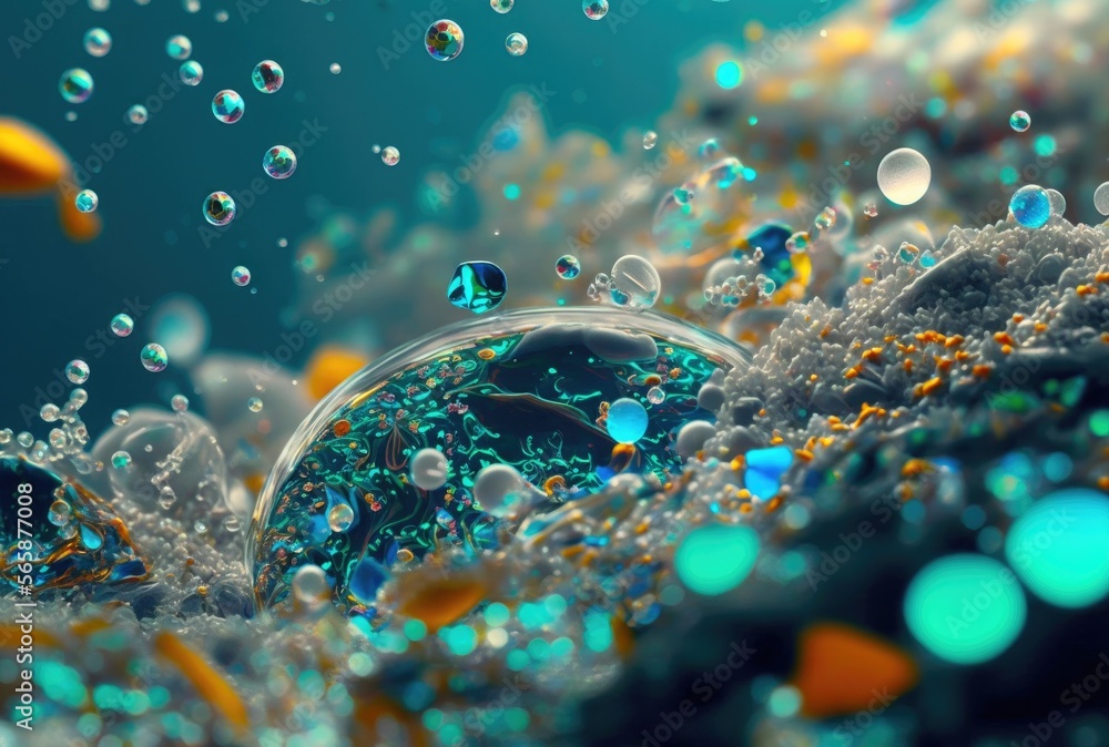 Microplastic particles underwater, tiny plastic specs in marine ...