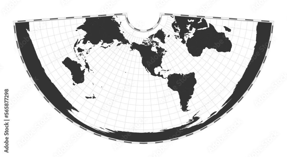 Vector world map. Conic equidistant projection. Plain world ...