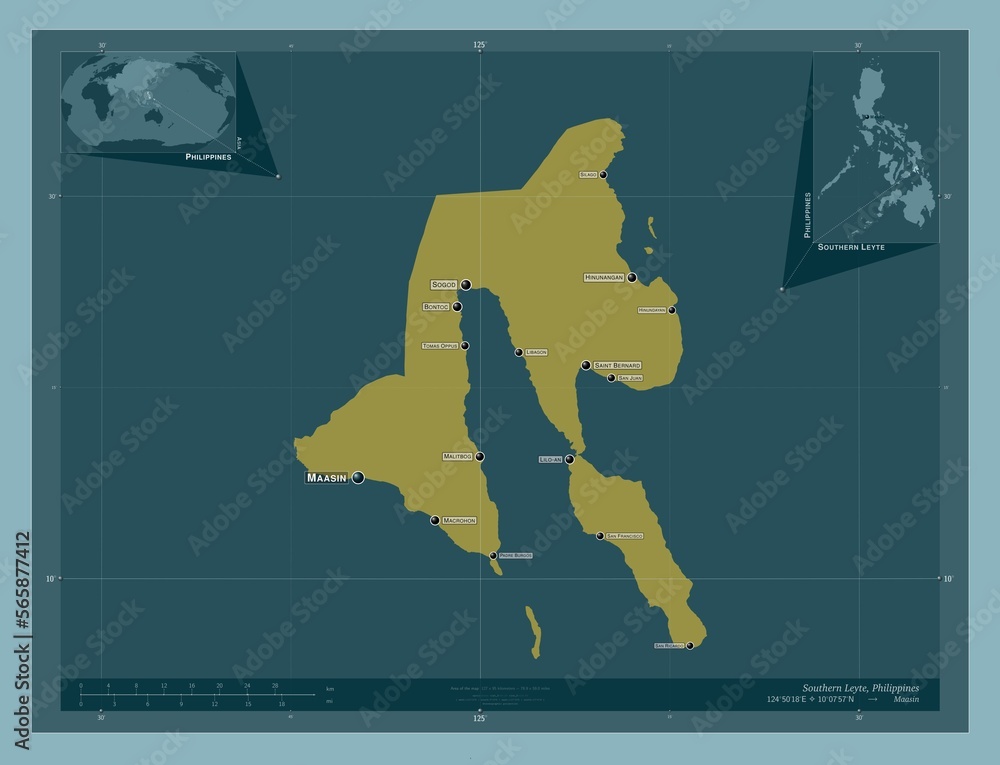 Southern Leyte, Philippines. Solid. Labelled points of cities Stock ... Southern Leyte, Philippines. Solid. Labelled points of cities Stock ...