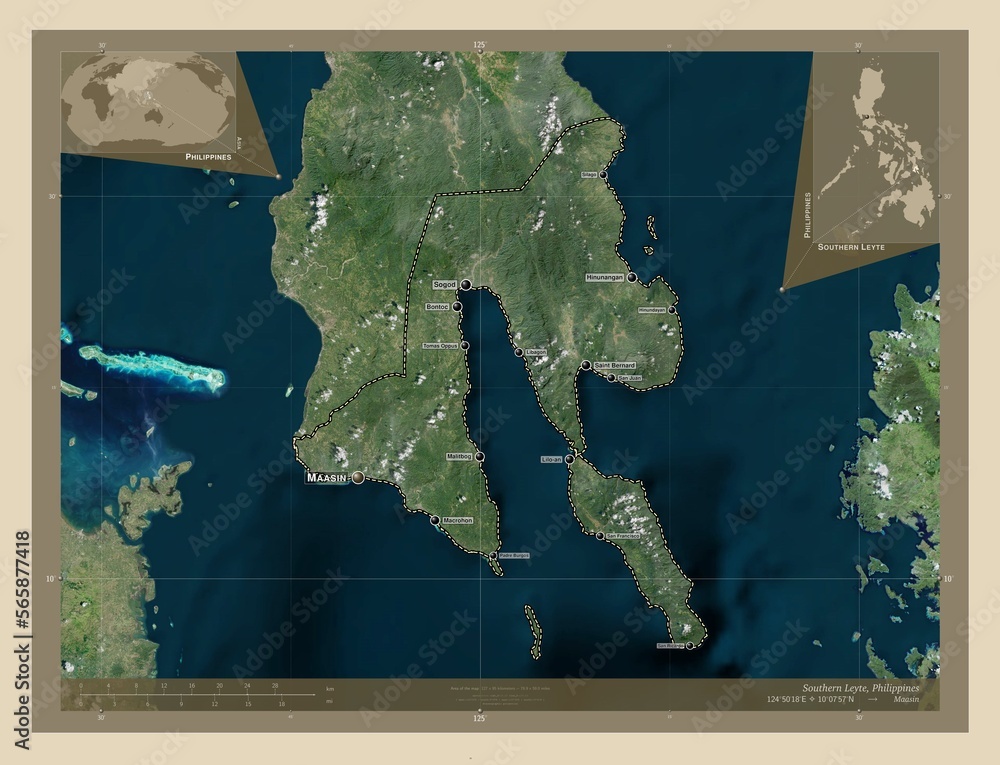 Southern Leyte, Philippines. High-res satellite. Labelled points of ... Southern Leyte, Philippines. High-res satellite. Labelled points of ...