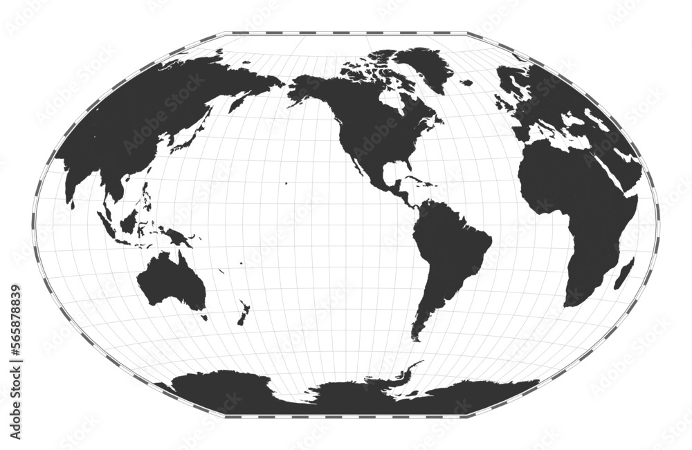 Vector world map. Winkel tripel projection. Plain world geographical ...