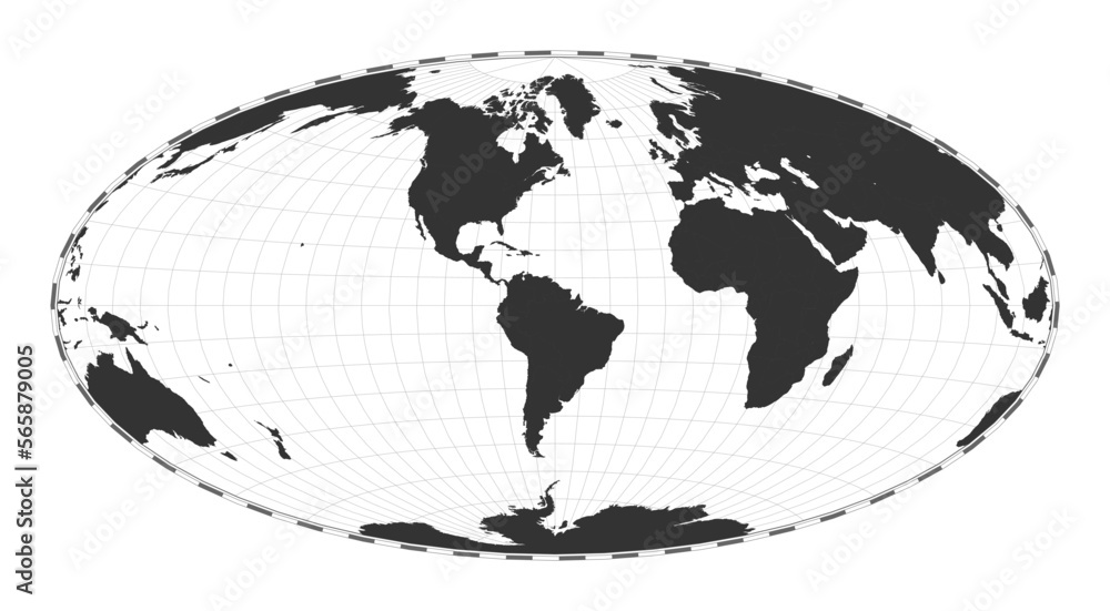 Vector world map. Aitoff projection. Plain world geographical map with ...