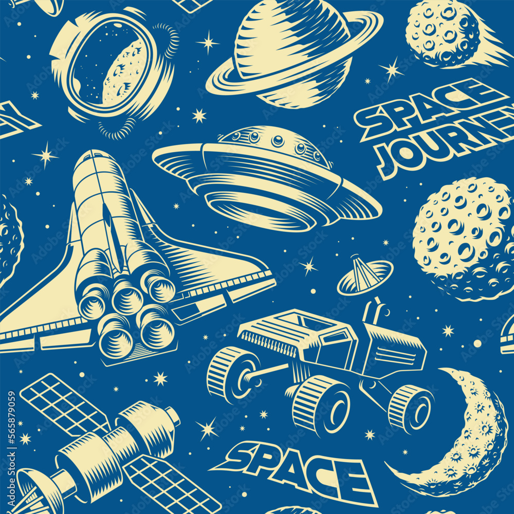 Space seamless background in vintage style with design elements such as ...
