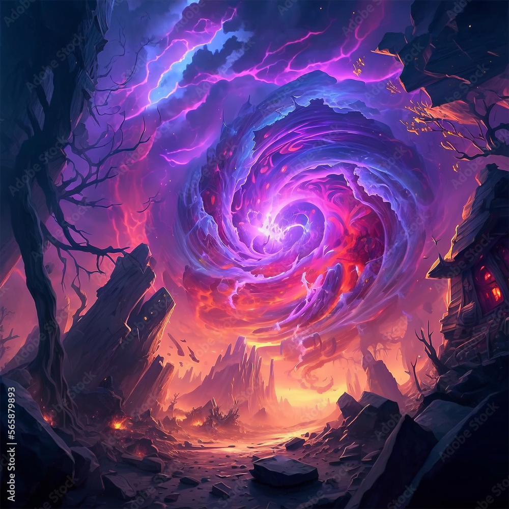 Background illustration of a massive magical storm. Portal to the ...