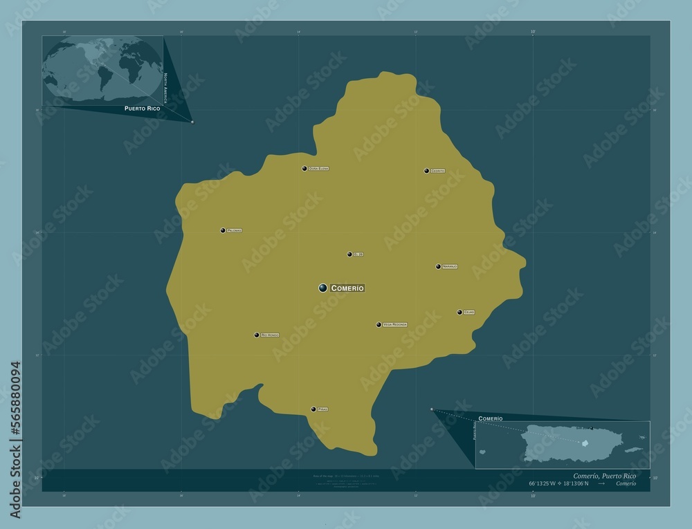 Comerio, Puerto Rico. Solid. Labelled points of cities Stock ...