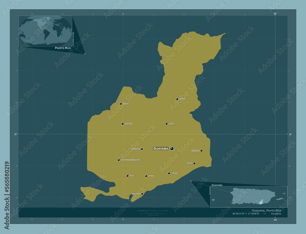 Guayama, Puerto Rico. Solid. Labelled points of cities Stock ...