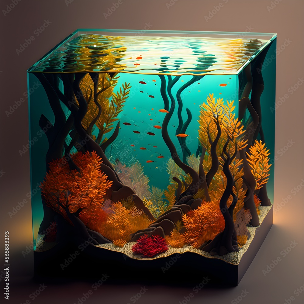 lake shore in the fall isometric diorama cube 5 underwater life ...