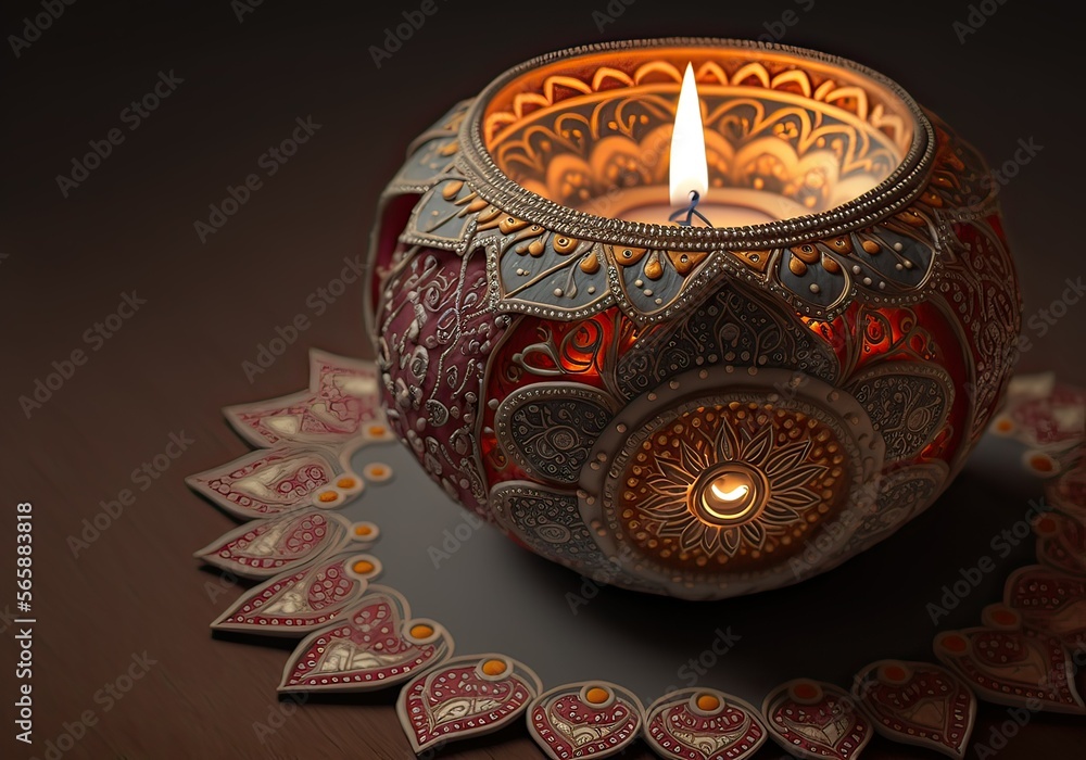 Diwali, festival of lights holiday design with Indian Rangoli, mandala ...