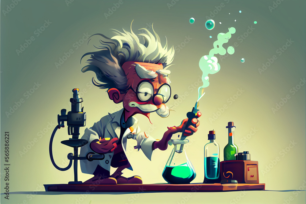 cartoon scientist experimenting chemical, National Science Day Stock ...