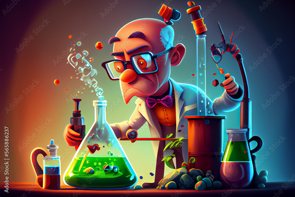 cartoon scientist experimenting chemical, National Science Day Stock ...