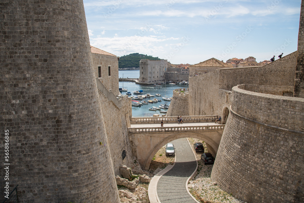 Mighty and impressive walls and tower surrounding the old town of ...