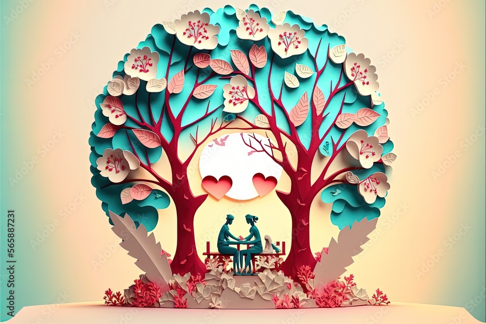 Concept of valentine's day, two enamored under a love tree in the ...