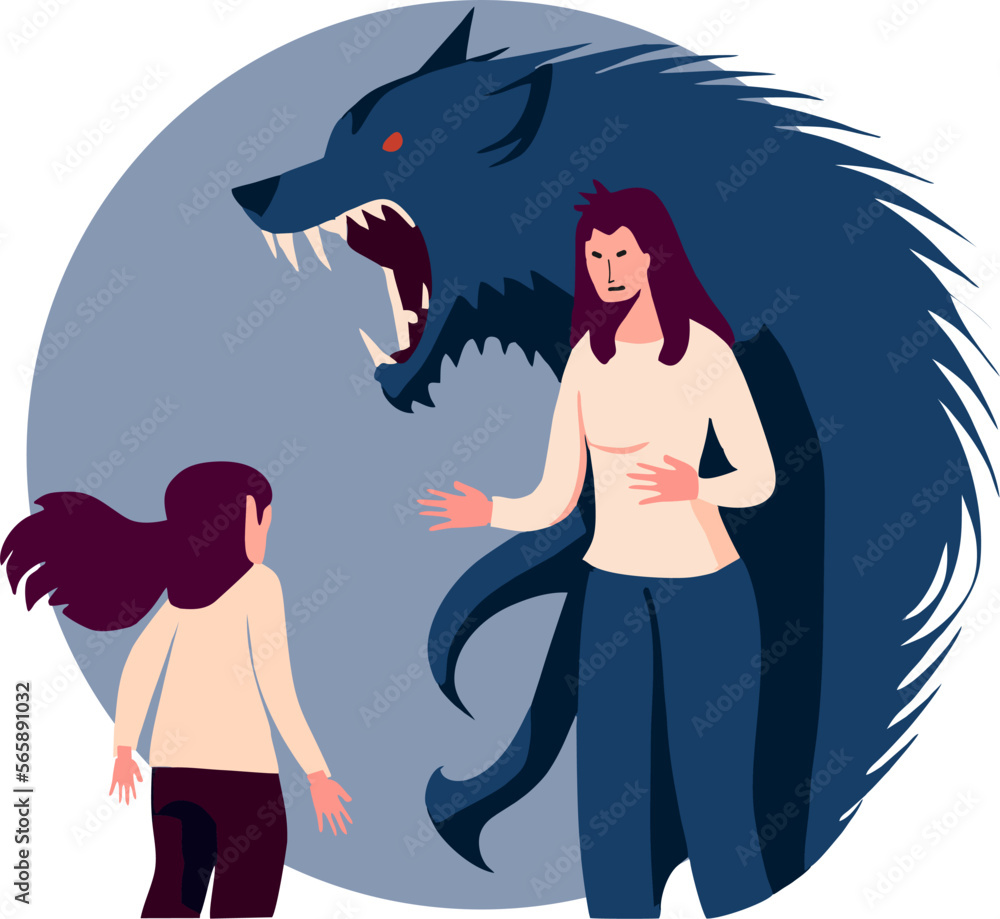 Vector cartoon illustration Mother got angry with her daughter. The ...
