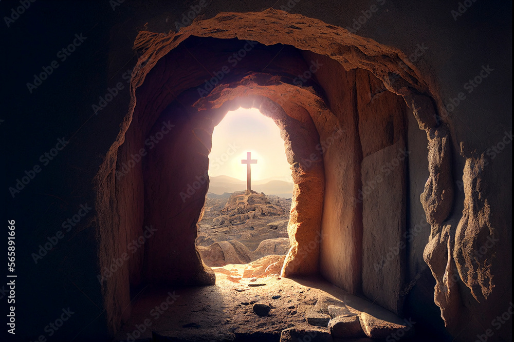 Jesus Christ tomb. Easter background created with generative Ai ...